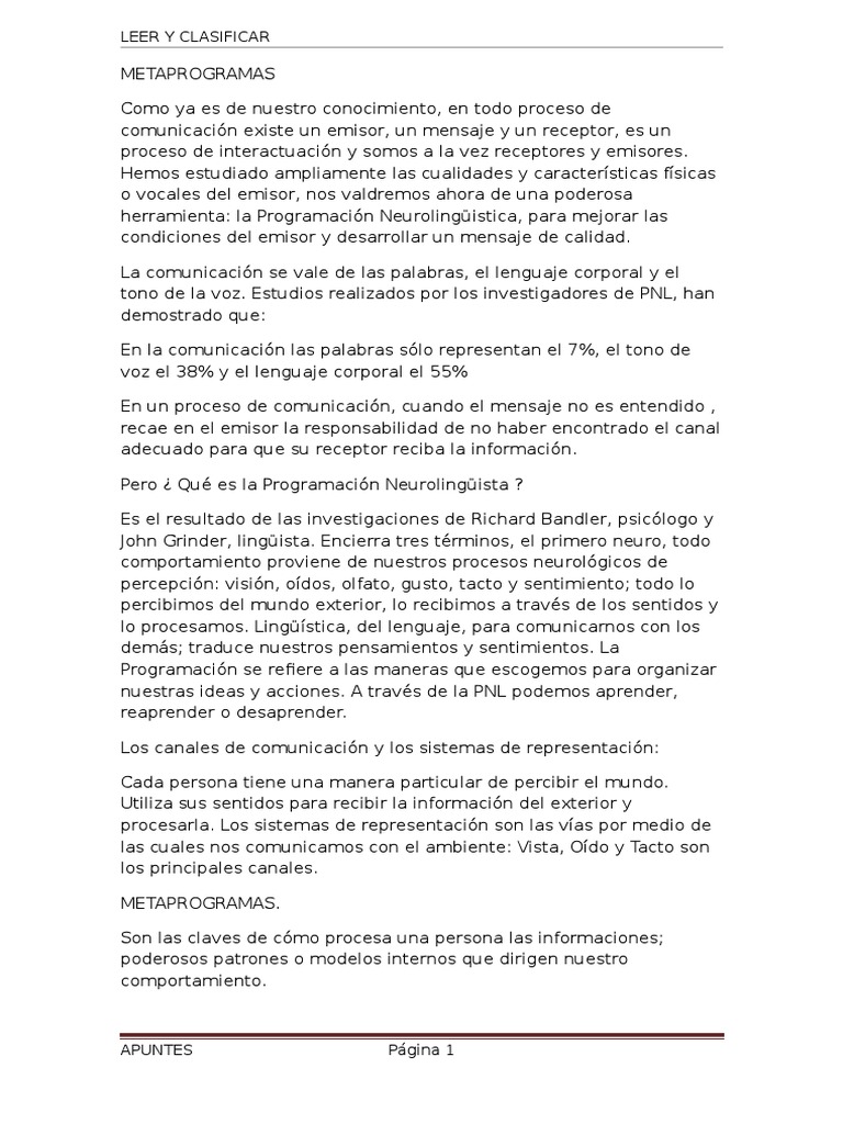 Metaprogramas en PNL: Claves de Comunicación | PDF | Comunicación ...