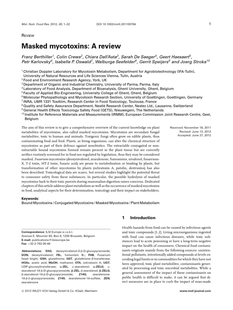 Masked Mycotoxins: A Review | PDF | Drug Metabolism | Mycotoxin