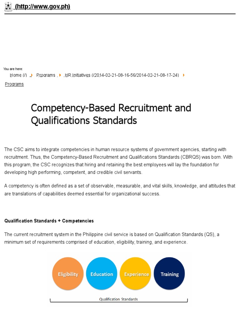 CSC - Competency-Based Recruitment and Qualifications Standards | PDF ...