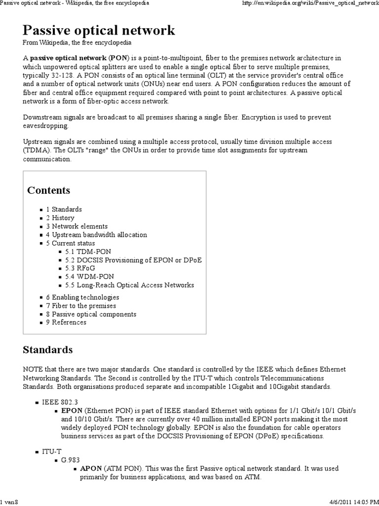 Passive Optical Network | PDF | Telecommunications Infrastructure ...