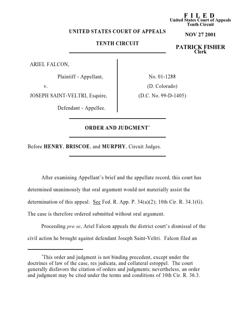 Falcon v. Saint-Veltri, 10th Cir. (2001) | PDF | Negligence | United ...