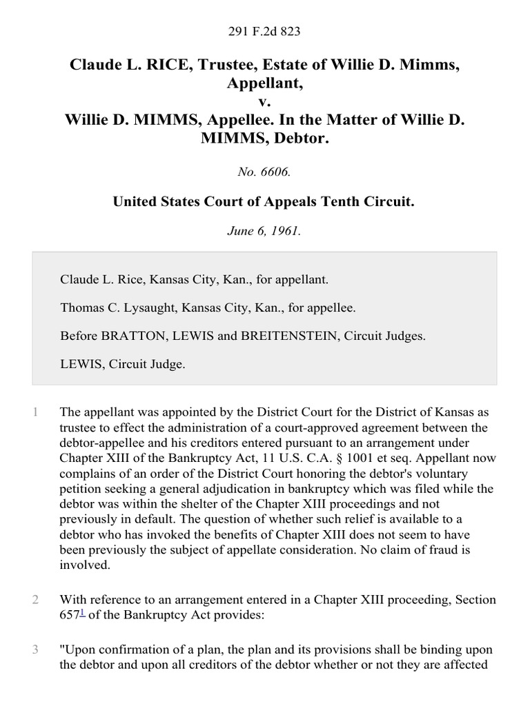 Claude L. Rice, Trustee, Estate of Willie D. Mimms v. Willie D. Mimms ...