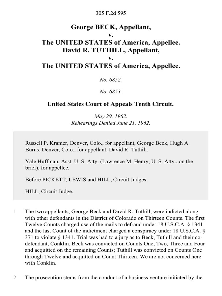 George Beck v. The United States of America, David R. Tuthill v. The ...