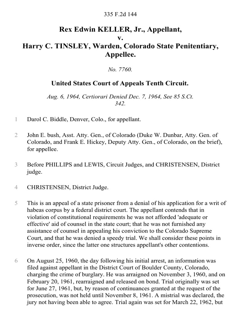 Rex Edwin Keller, Jr. v. Harry C. Tinsley, Warden, Colorado State ...
