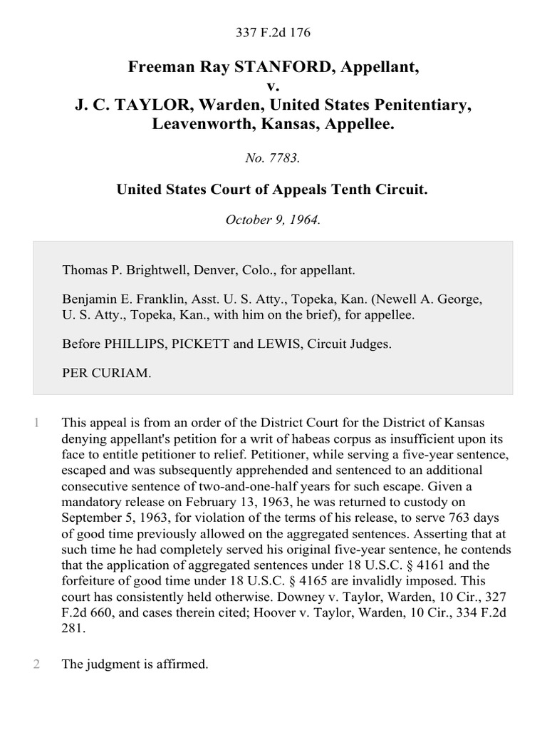 Freeman Ray Stanford v. J. C. Taylor, Warden, United States ...