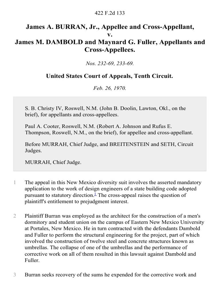James A. Burran, JR., and Cross-Appellant v. James M. Dambold and ...