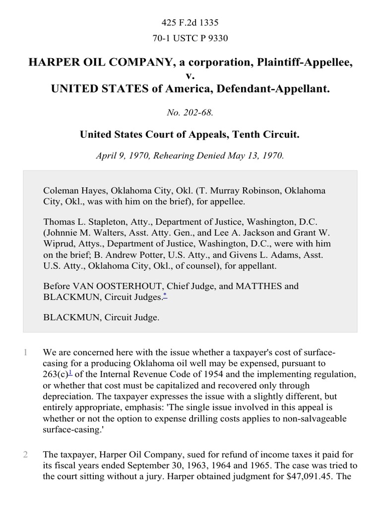 Harper Oil Co. Tax Case Summary | PDF | Expense | Supreme Court Of The ...