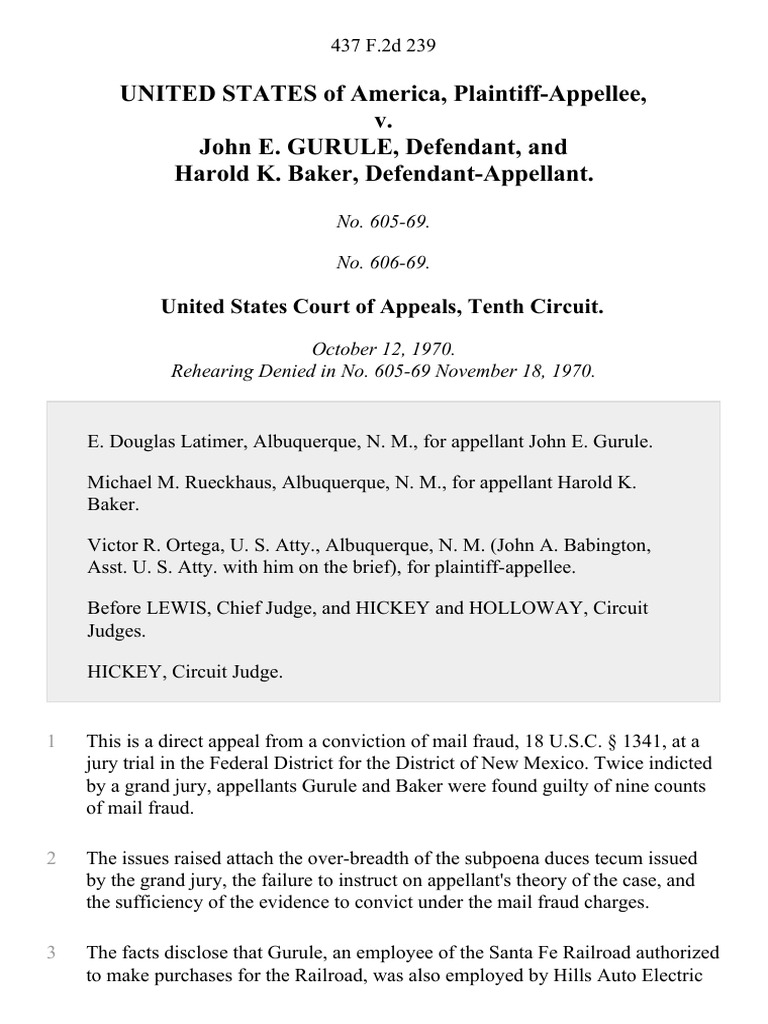 United States v. John E. Gurule, and Harold K. Baker, 437 F.2d 239 ...