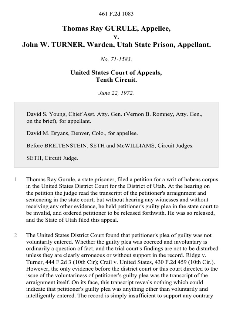 Thomas Ray Gurule v. John W. Turner, Warden, Utah State Prison, 461 F ...