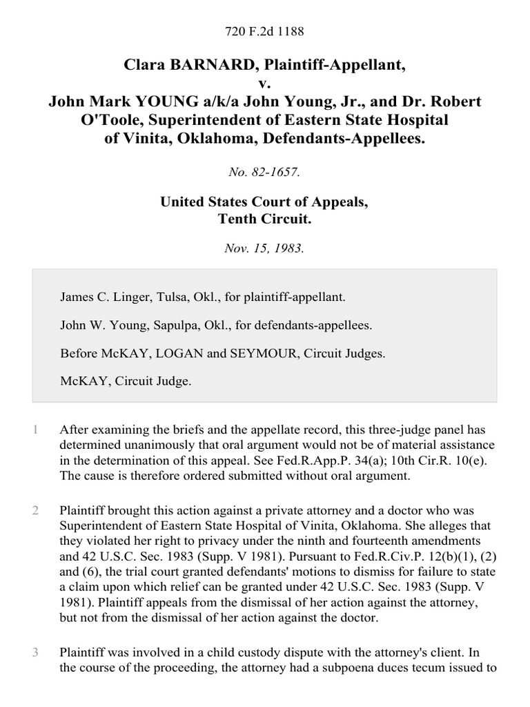 Clara Barnard v. John Mark Young A/K/A John Young, JR., and Dr. Robert ...