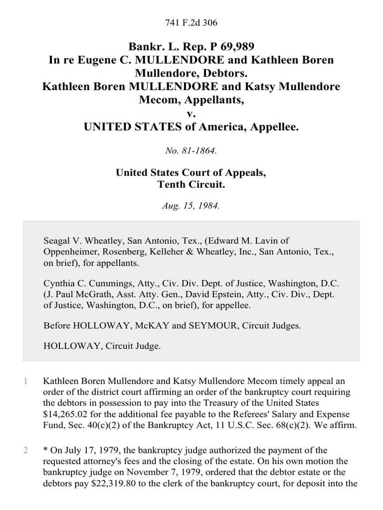 Bankr. L. Rep. P 69,989 in Re Eugene C. Mullendore and Kathleen Boren ...