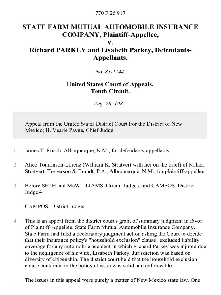 State Farm Mutual Automobile Insurance Company v. Richard Parkey and ...