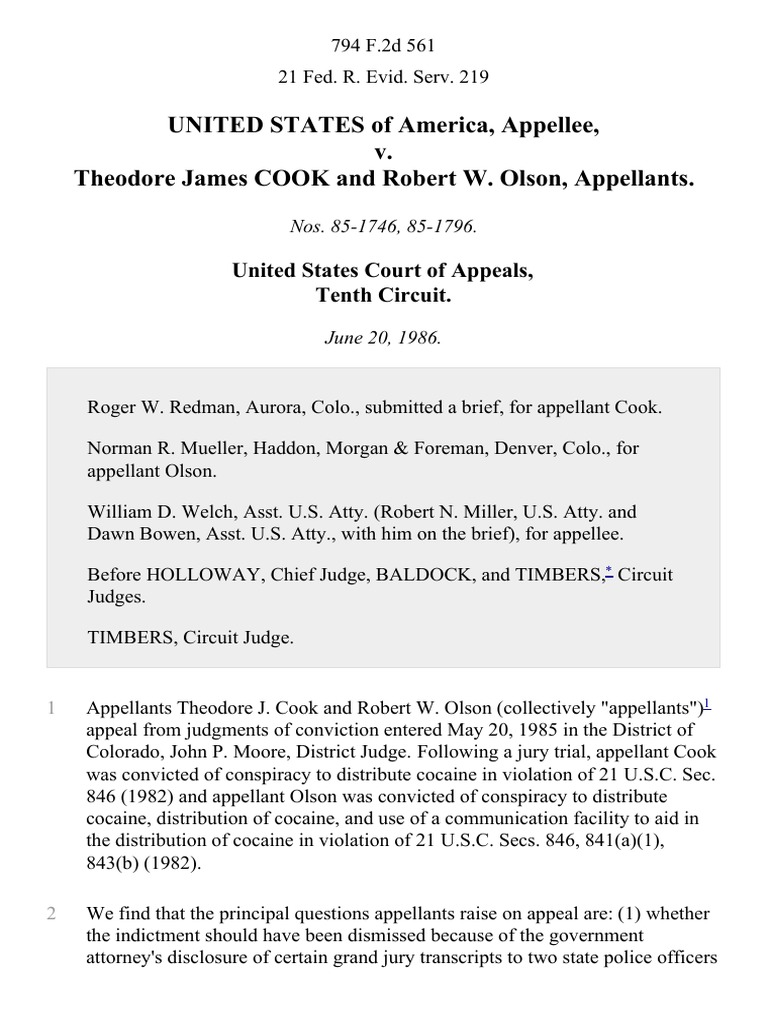 United States v. Theodore James Cook and Robert W. Olson, 794 F.2d 561 ...