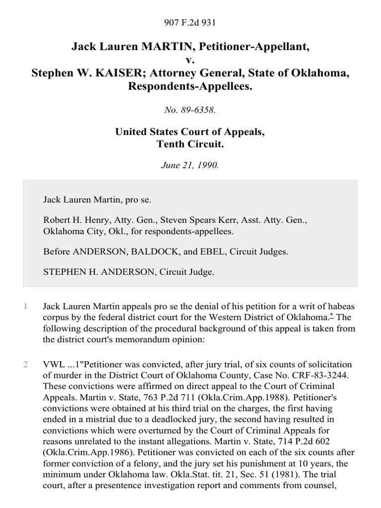 Jack Lauren Martin v. Stephen W. Kaiser Attorney General, State of ...