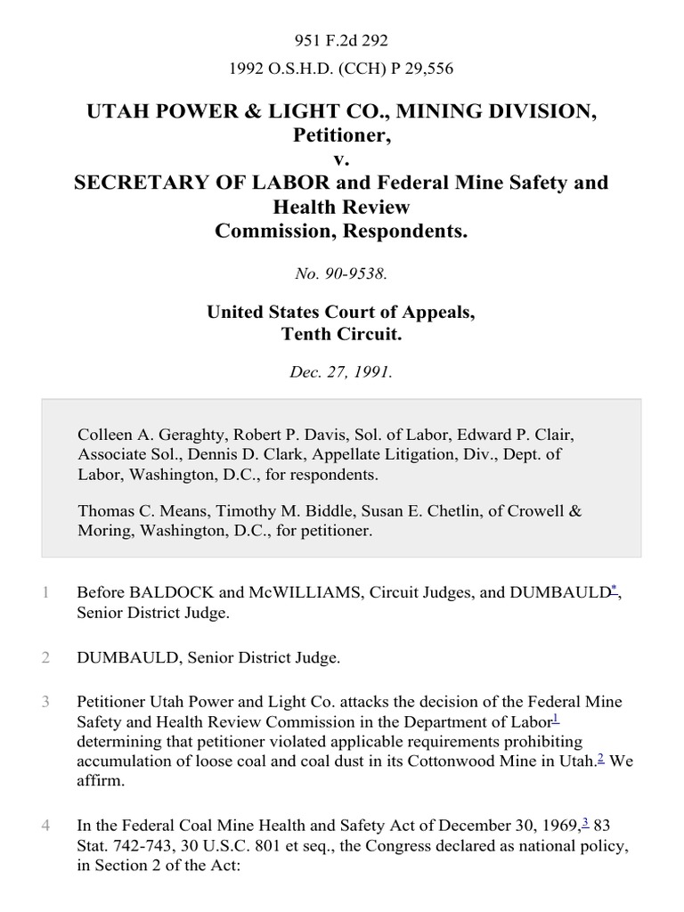 Utah Power & Light Co., Mining Division v. Secretary of Labor and ...