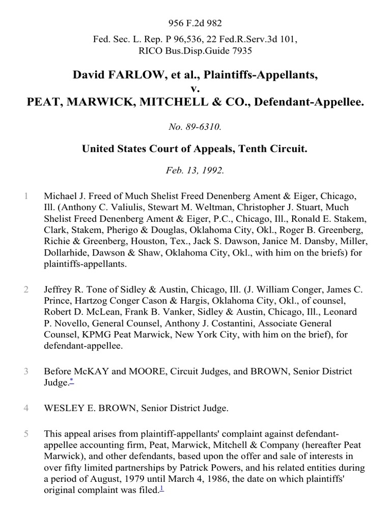 David Farlow v. Peat, Marwick, Mitchell & Co., 956 F.2d 982, 10th Cir ...