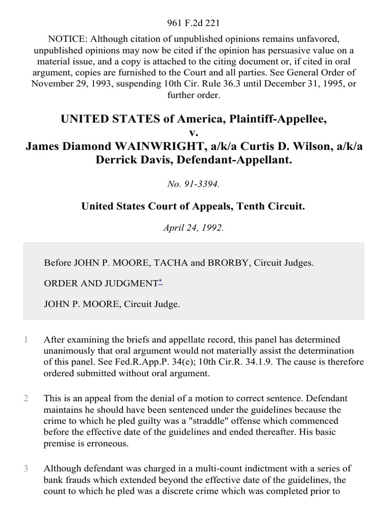 United States v. James Diamond Wainwright, A/K/A Curtis D. Wilson, A/K ...