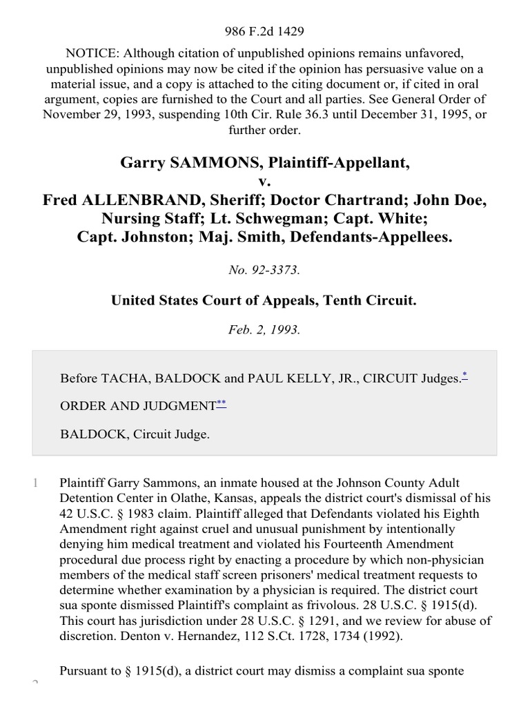 Garry Sammons v. Fred Allenbrand, Sheriff Doctor Chartrand John Doe ...