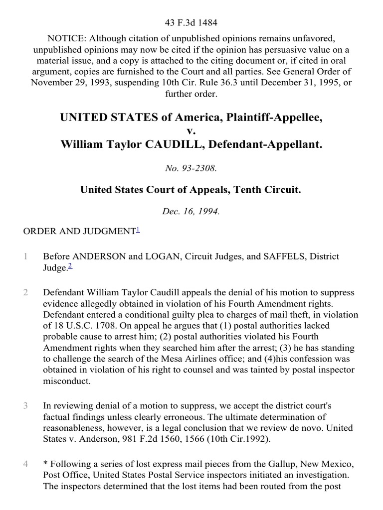 United States v. William Taylor Caudill, 43 F.3d 1484, 10th Cir. (1994 ...