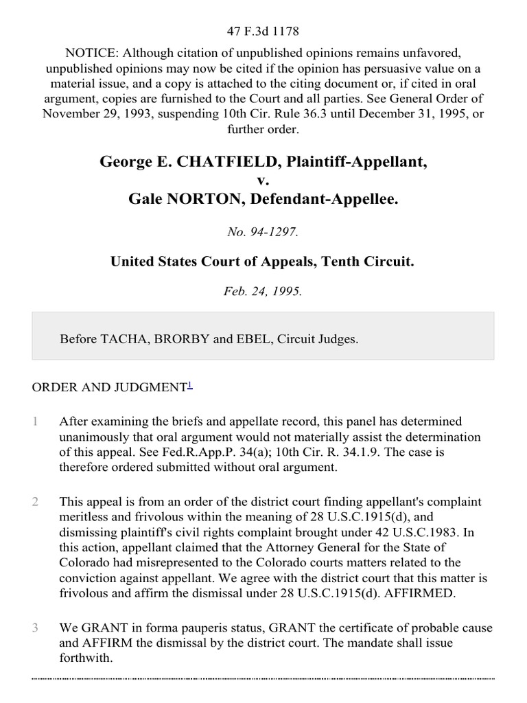 George E. Chatfield v. Gale Norton, 47 F.3d 1178, 10th Cir. (1995) | PDF