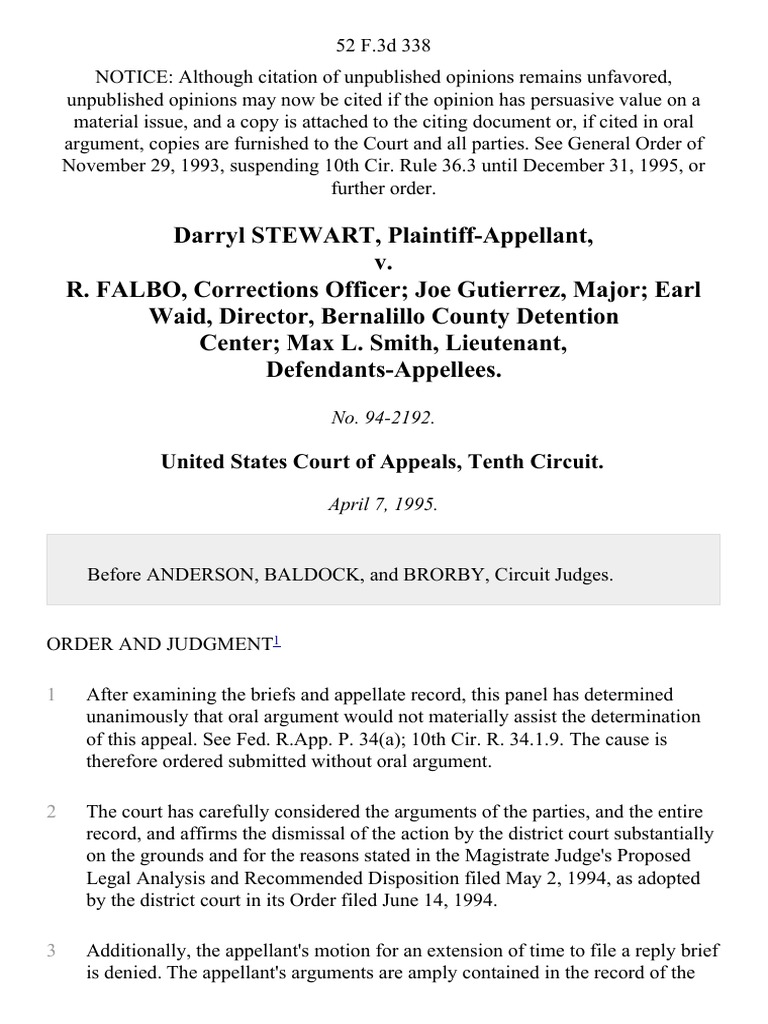 Darryl Stewart v. R. Falbo, Corrections Officer Joe Gutierrez, Major ...