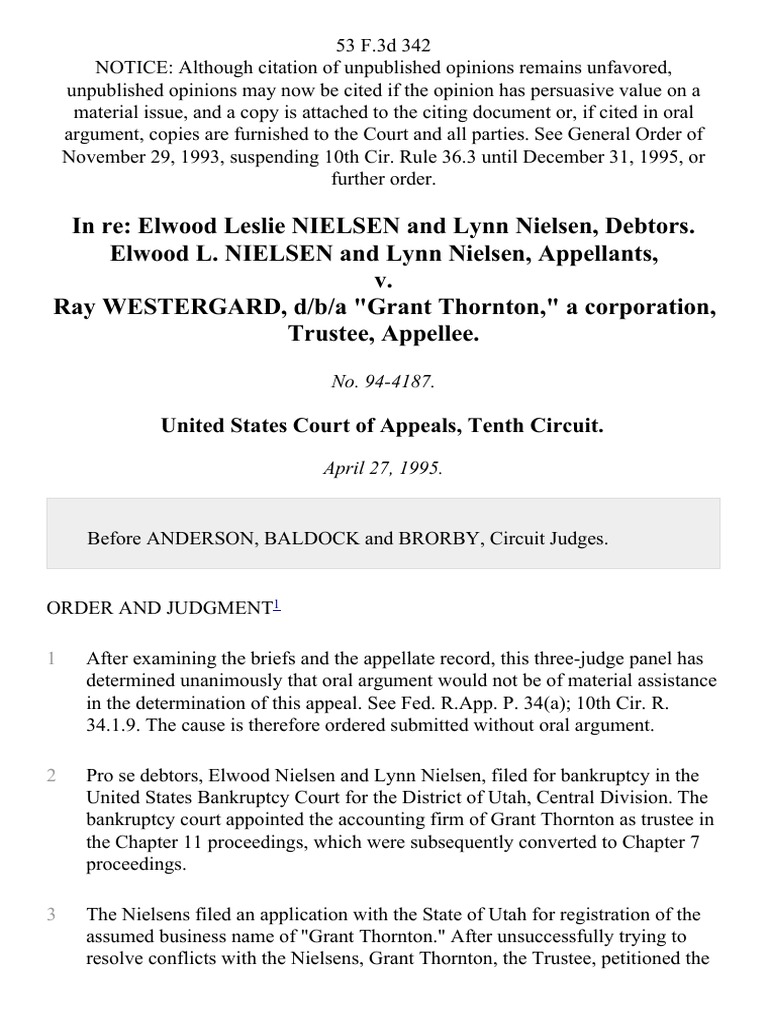 In Re: Elwood Leslie Nielsen and Lynn Nielsen, Debtors. Elwood L ...