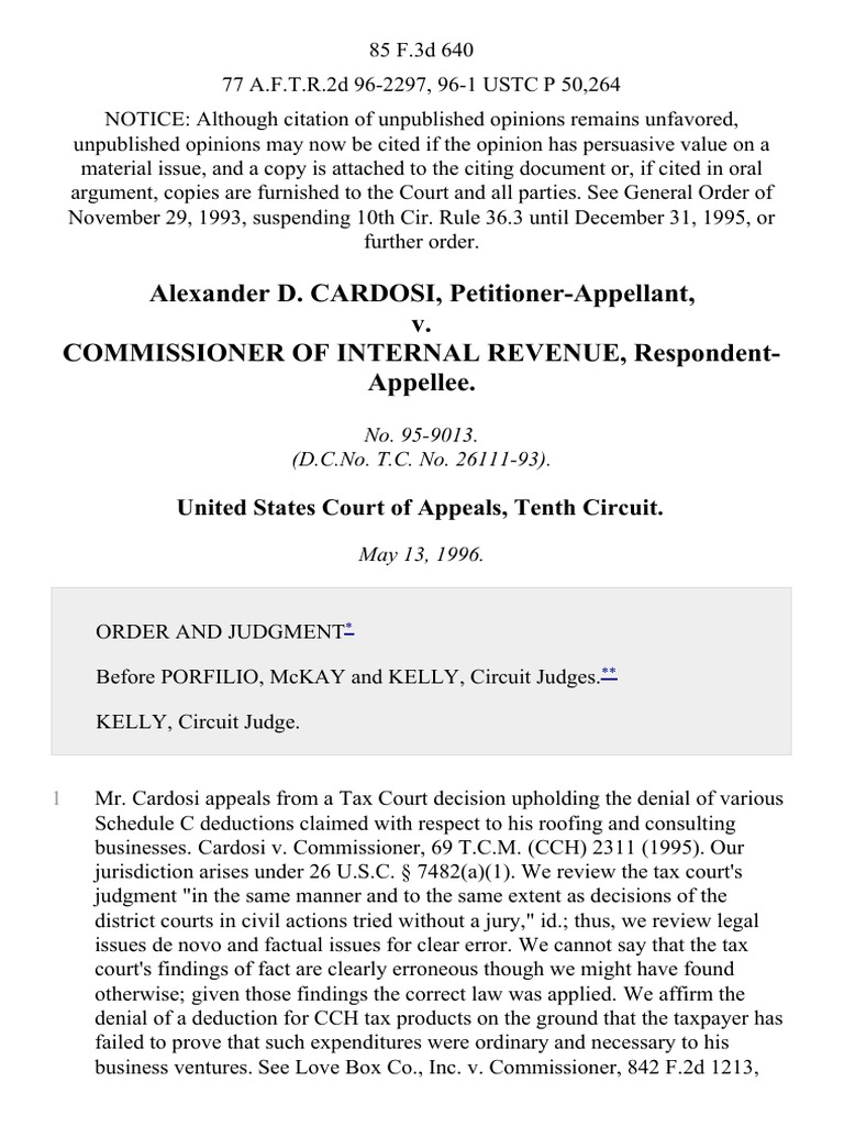 Alexander D. Cardosi v. Commissioner of Internal Revenue, 85 F.3d 640 ...