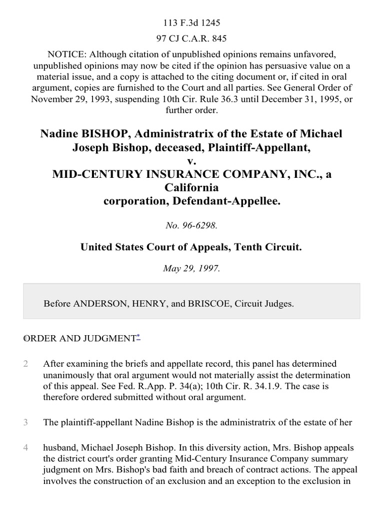 Nadine Bishop, Administratrix of The Estate of Michael Joseph Bishop ...