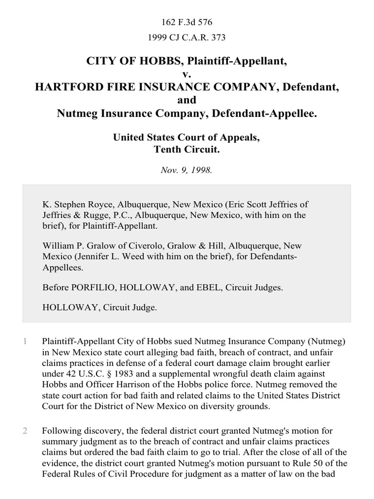 City of Hobbs v. Hartford Fire Insurance Company, and Nutmeg Insurance ...