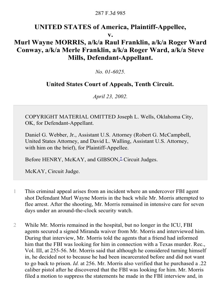 United States v. Murl Wayne Morris, A/K/A Raul Franklin, A/K/A Roger ...