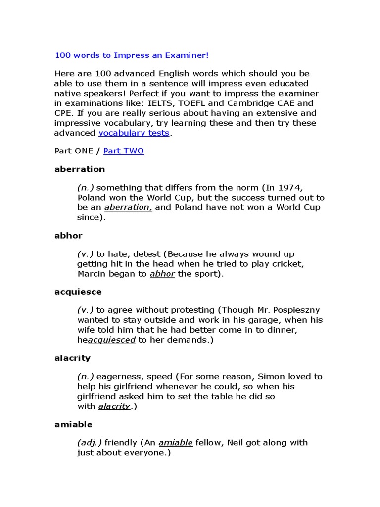 100 Words To Impress An Examiner | PDF