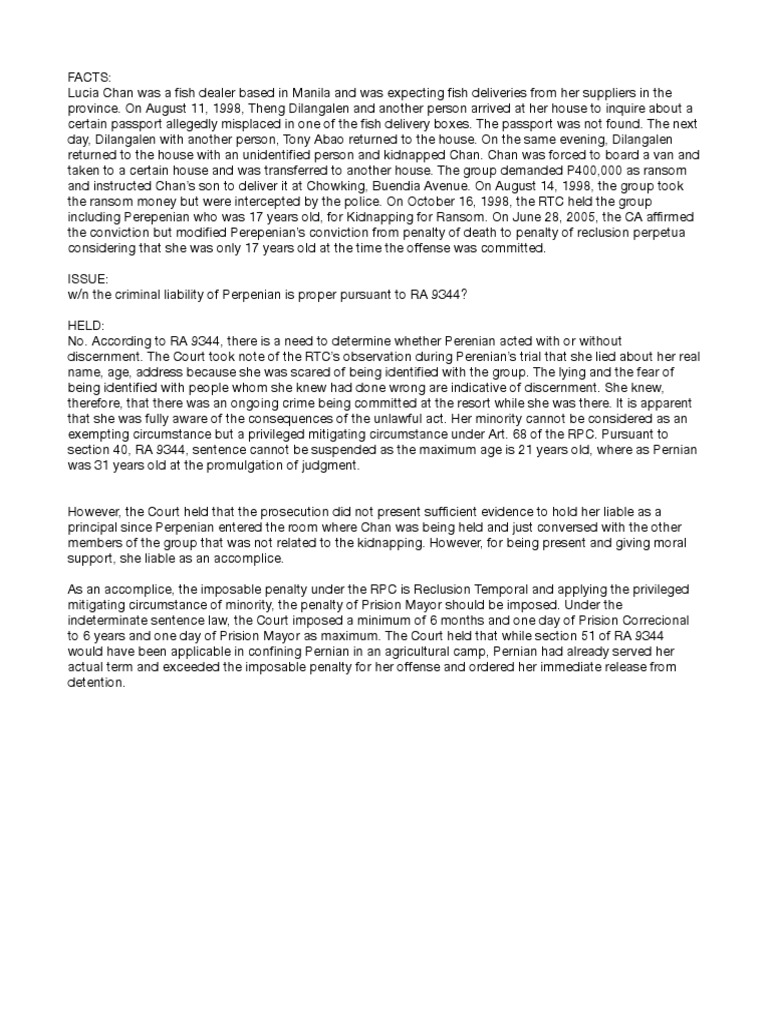 Case Digest RA 9344 and Jurisprudence | Sentence (Law) | Rape