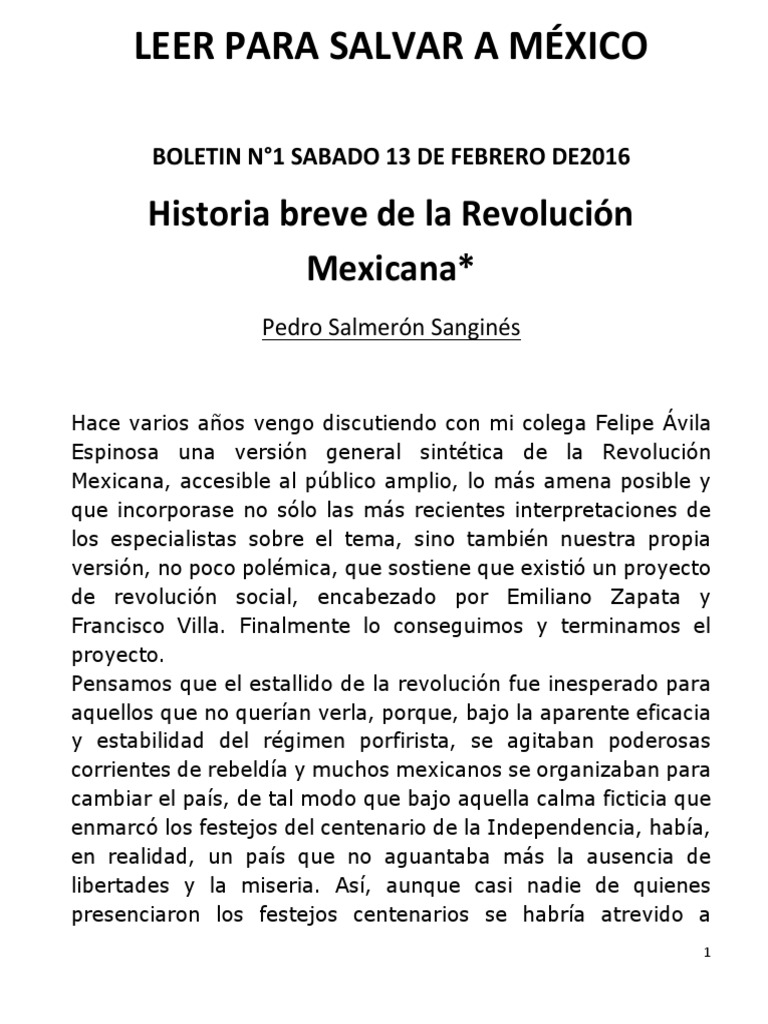 Historia Breve de la Revolución Méxicana | revolución mejicana | México