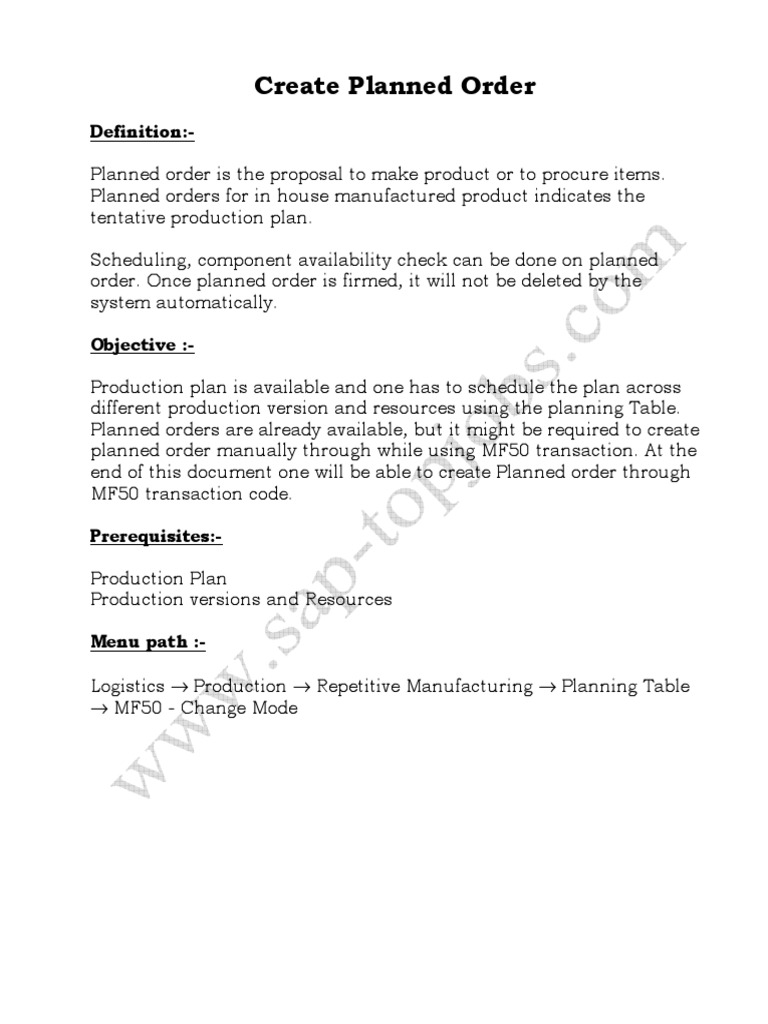 MF50-Planned Order Creation | PDF