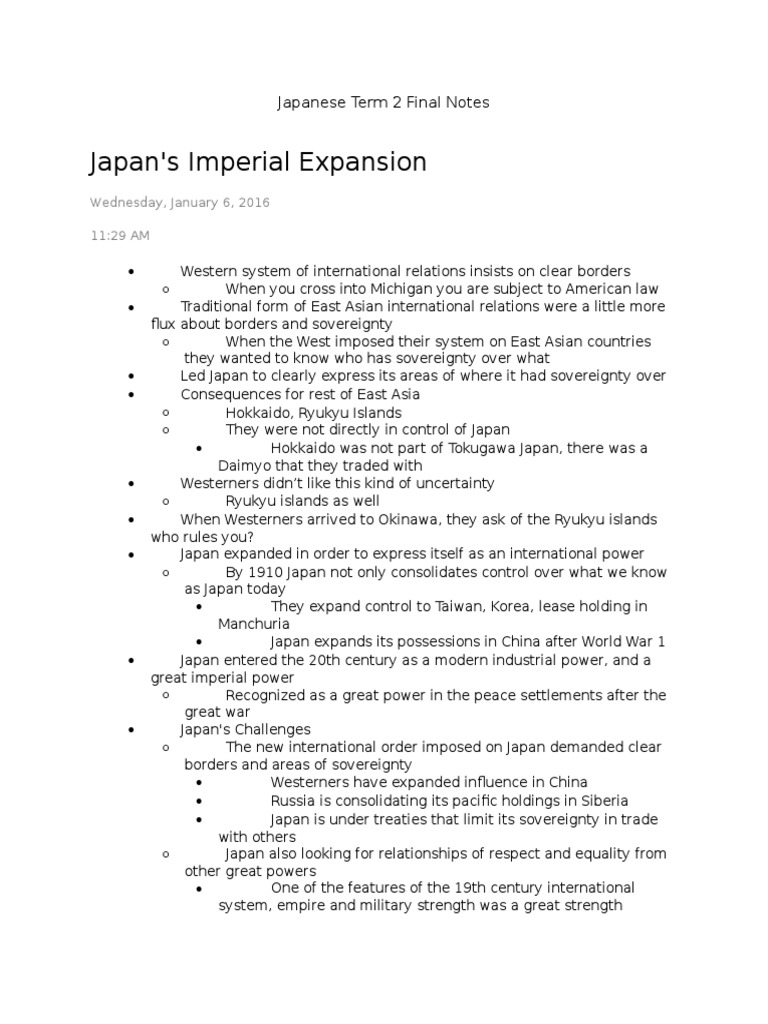 Japanese Term 2 Final Notes | PDF | Empire Of Japan | Japan