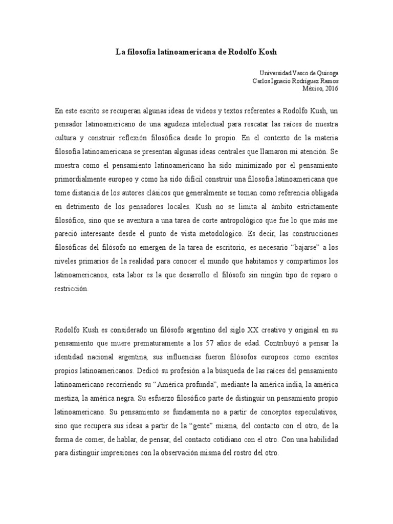 La Filosofía Latinoamericana de Rodolfo Kosh | PDF | Intelectual ...
