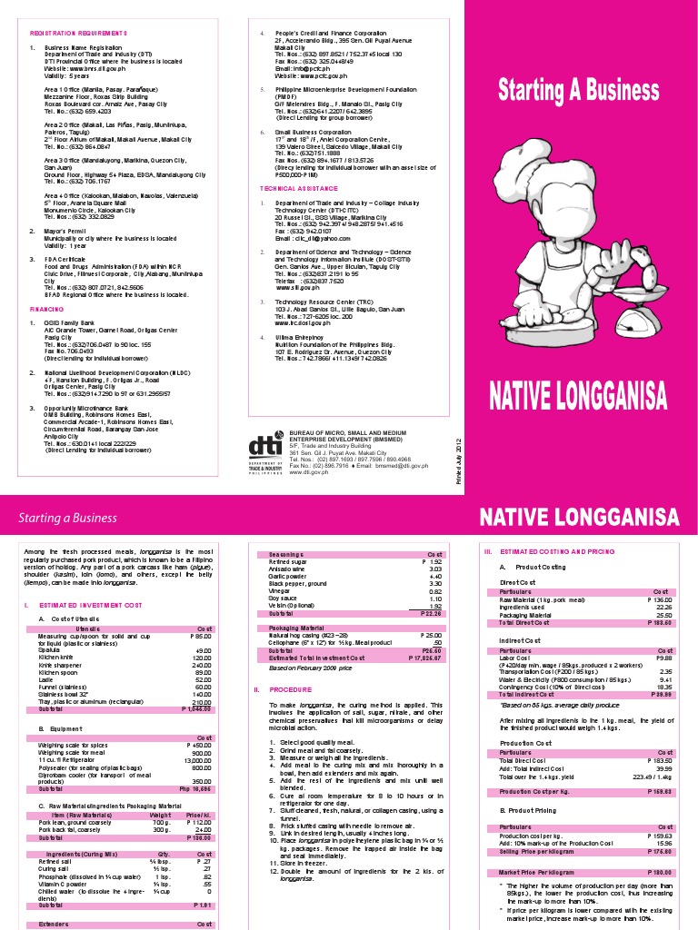 Longganisa Business Setup Guide | PDF | Makati | Food And Drink