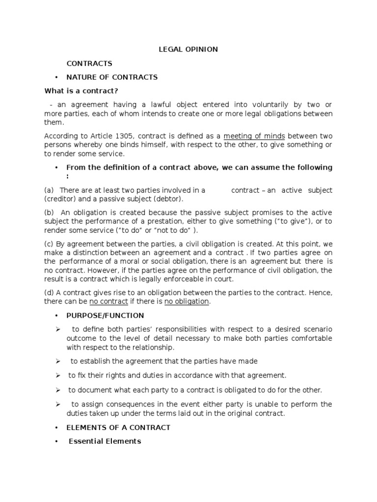 Legal Opinion Contracts - Nature of Contracts What Is A Contract? | PDF