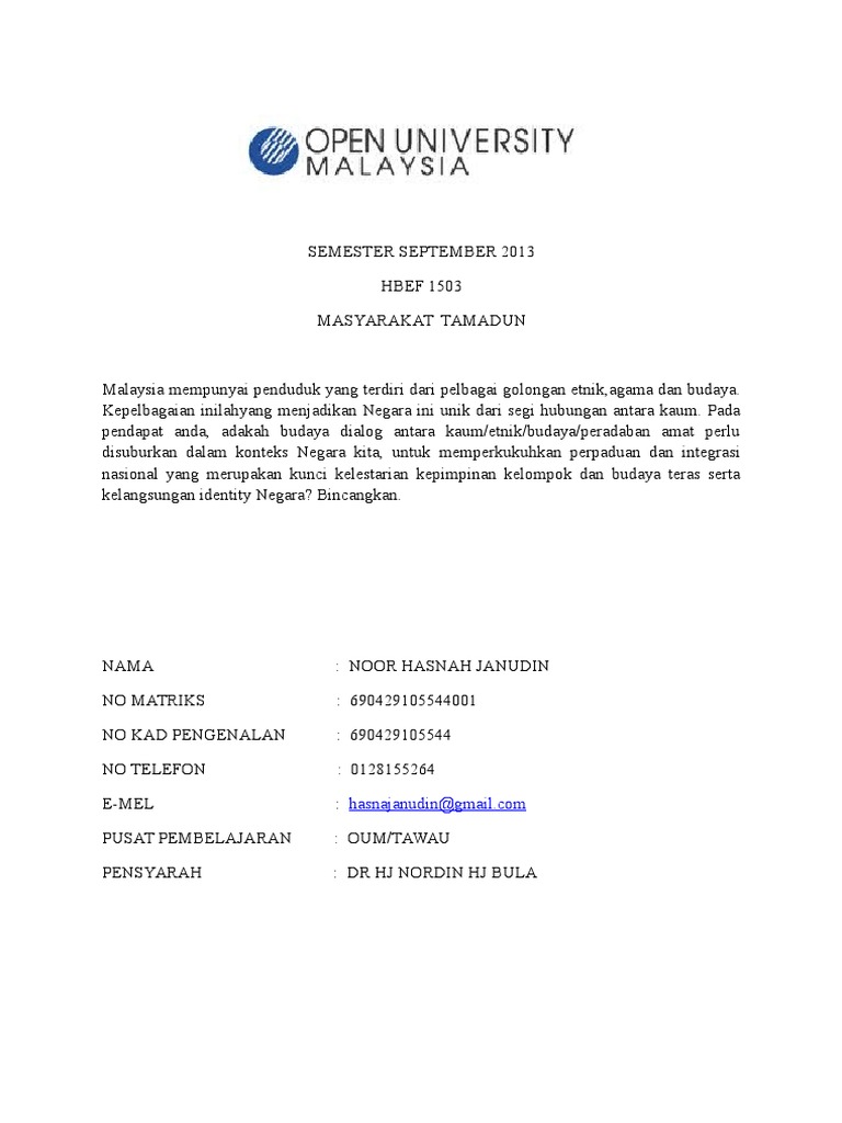 Hbef 1503 Masyarakat Tamadun | PDF