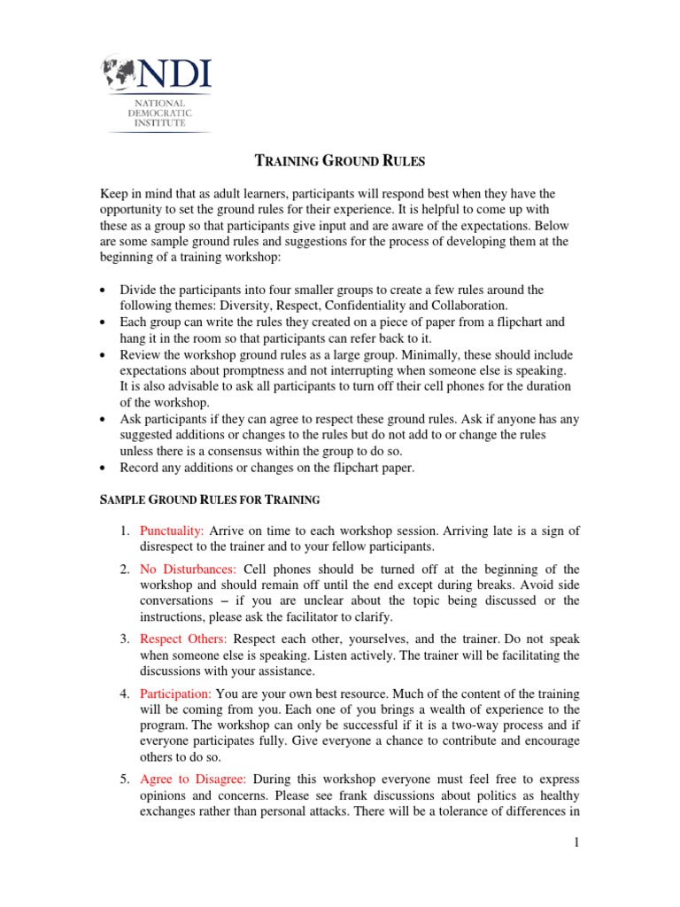 Workshop Ground Rules for Participants | PDF | Facilitator | Human ...
