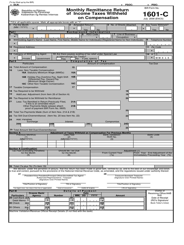 BIR FORM 1601-C | Withholding Tax | Public Finance