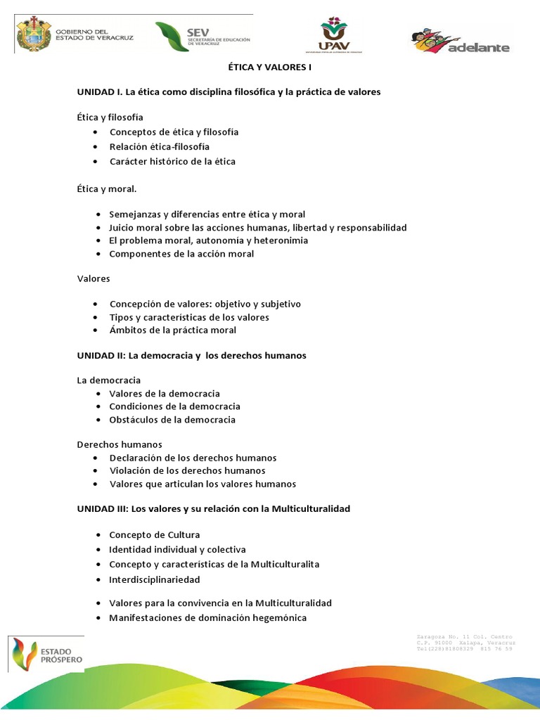 Temario de Ã Tica y Valores I | PDF