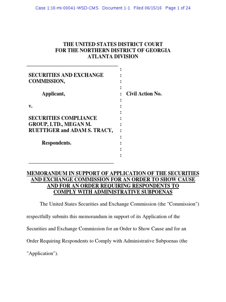 Tracy SEC 1-1 | Download Free PDF | Securities Act Of 1933 | Subpoena