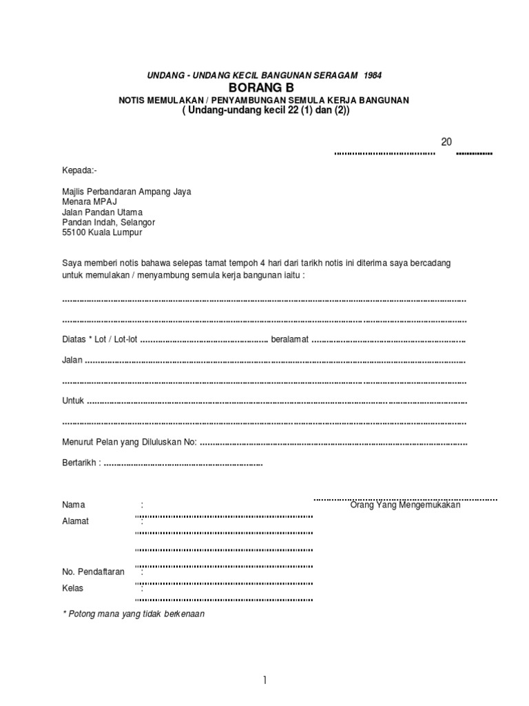 02 - Borang B Notis Mula Kerja | PDF