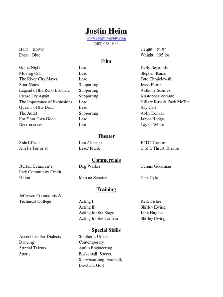 Justin Heim Acting Resume 2016 | PDF