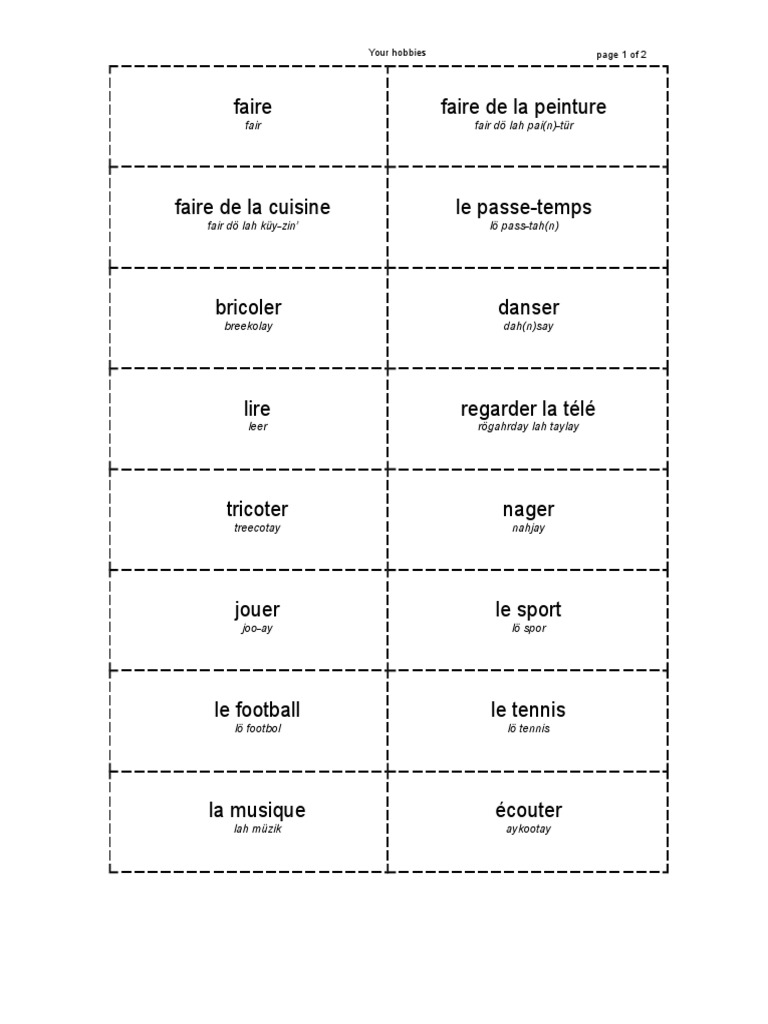 Common Hobbies in French | PDF | Art