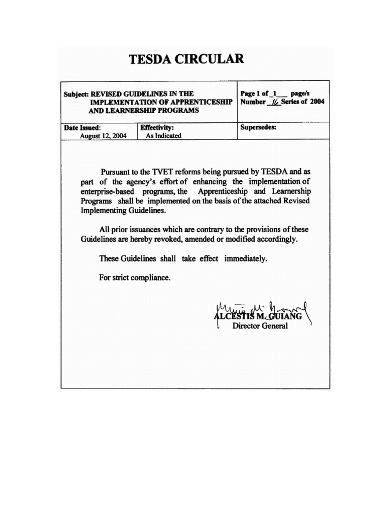 (528411116) Implementing - Guidelines TESDA | PDF | Apprenticeship ...