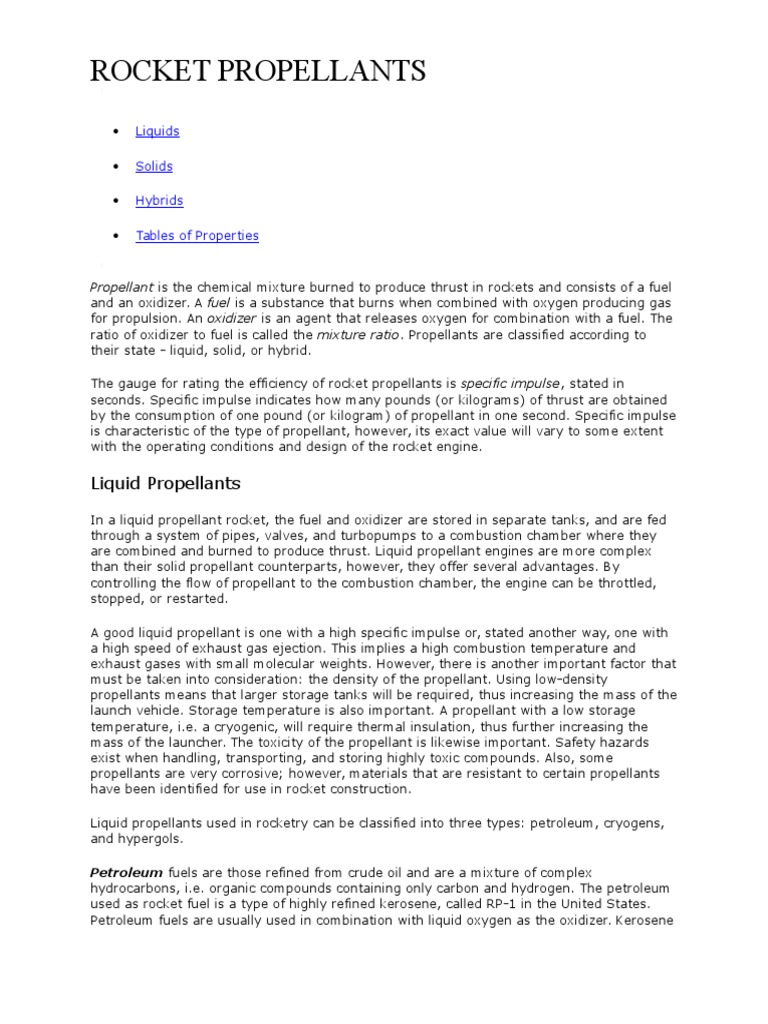 Rocket Propellants | PDF | Rocket Propellant | Rocket