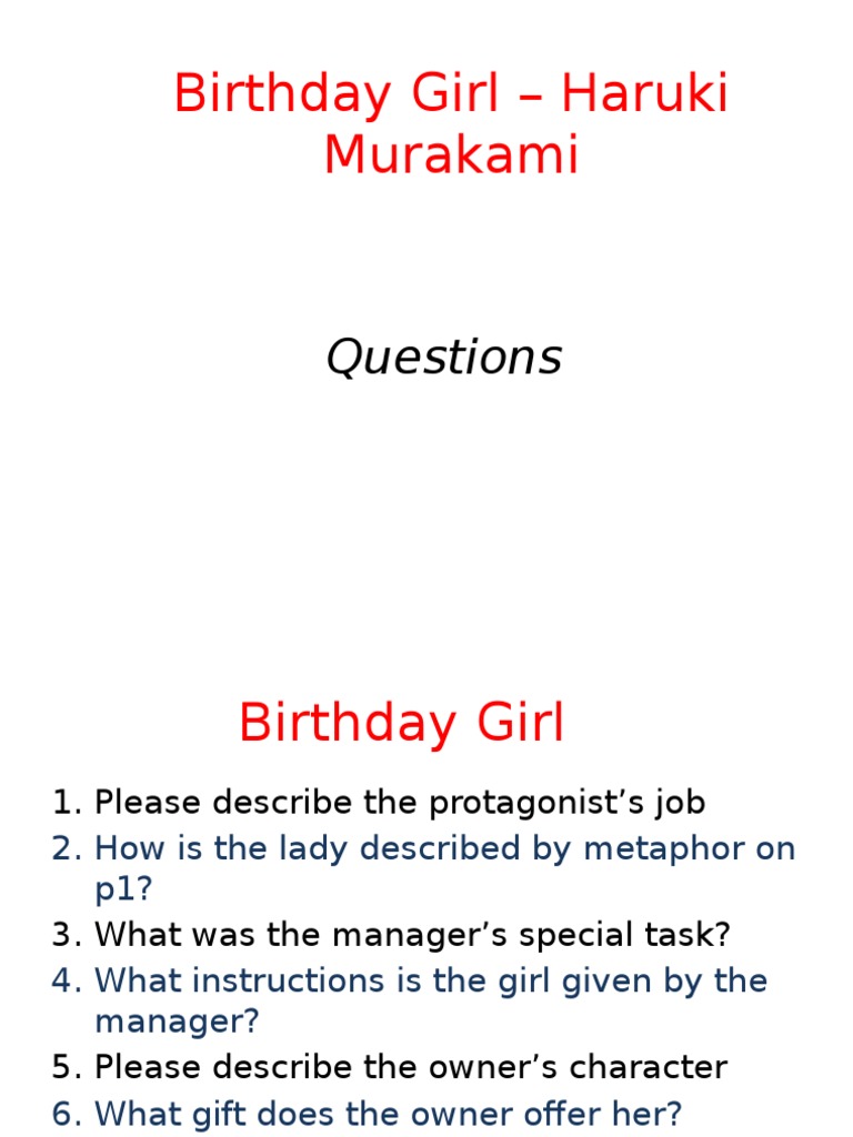 Birthday Girl - Haruki Murakami: Questions | PDF