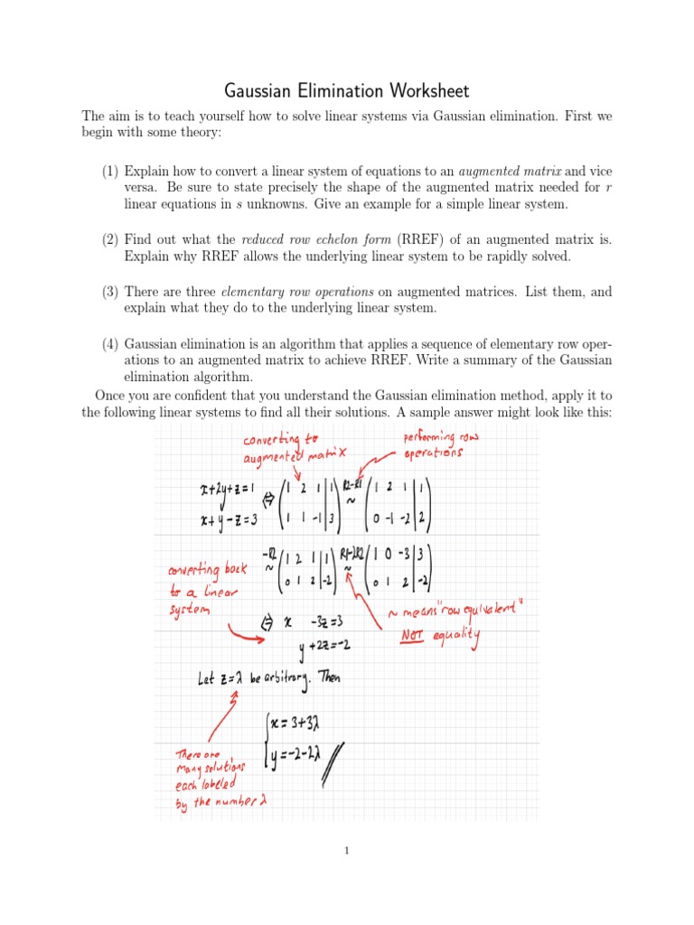 Gaussian Elimination Worksheet